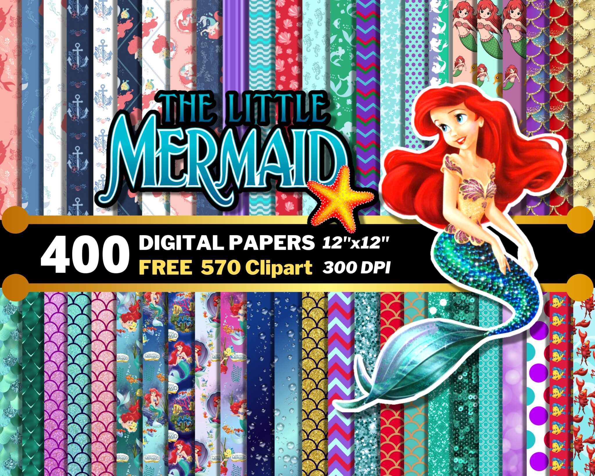 Little Mermaid Digital Papers – CartoonPng