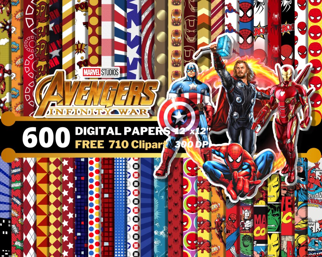 Marvel Avengers Digital Papers - CartoonPng