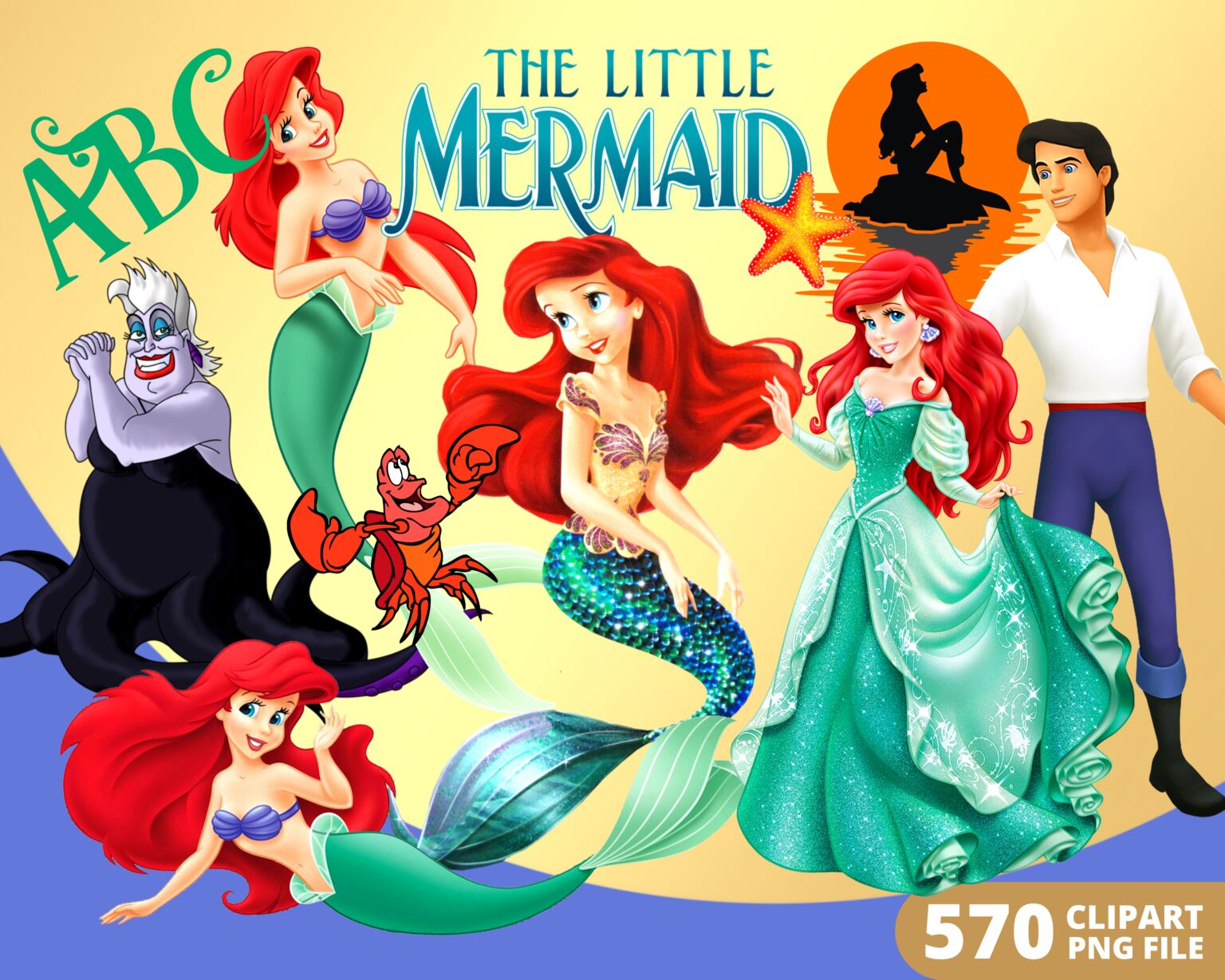 Little Mermaid Digital Papers – CartoonPng