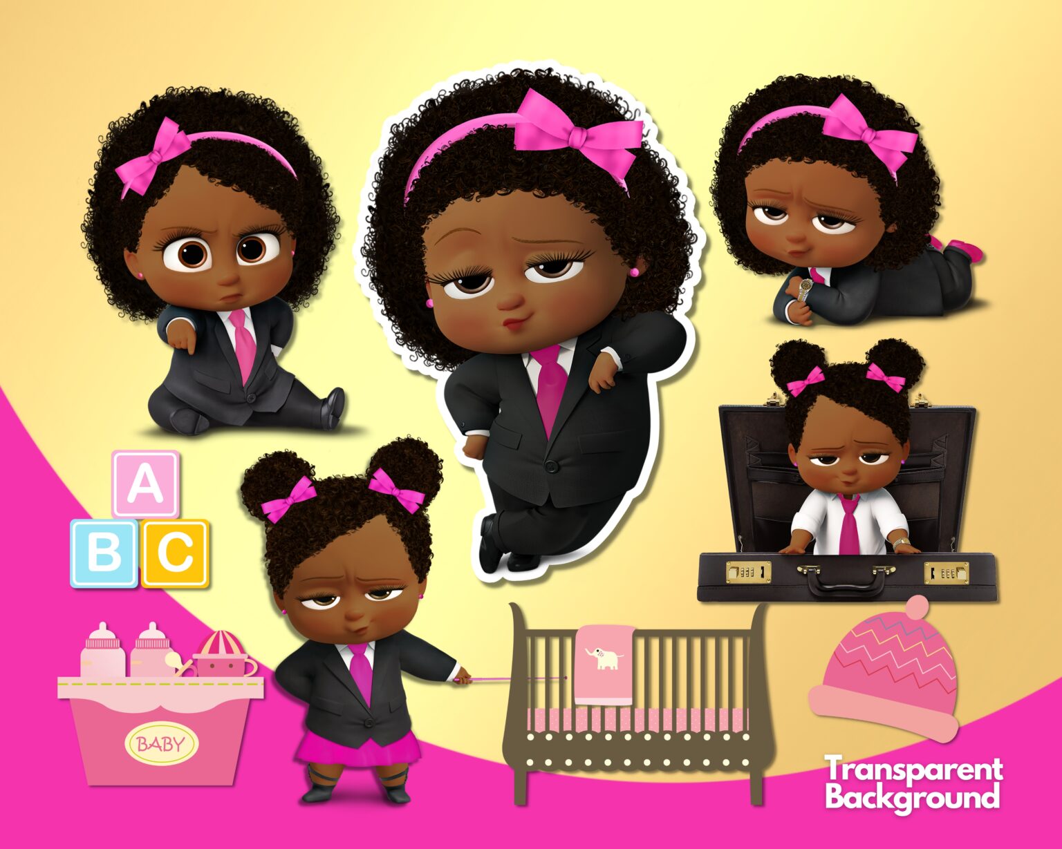 Afro Boss Baby Girl Clipart PNG – CartoonPng