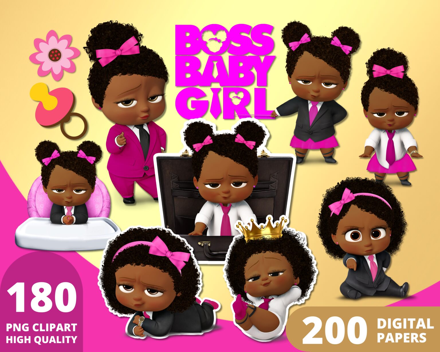Afro Boss Baby Girl Clipart PNG – CartoonPng